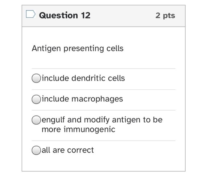Solved Question 12 2 pts Antigen presenting cells Oinclude | Chegg.com