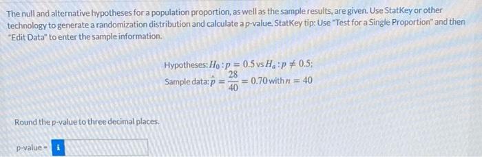 Solved The null and alternative hypotheses for a population | Chegg.com