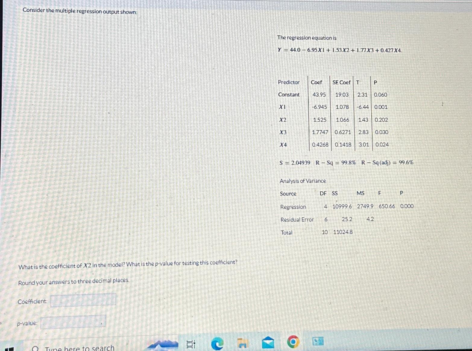 Solved Consider the multiple regression output shown:The | Chegg.com