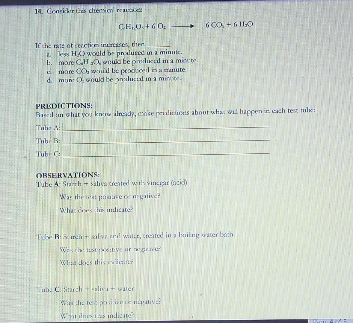 Solved 14. Consider this chemical reaction: C6H12O6 + 6 | Chegg.com