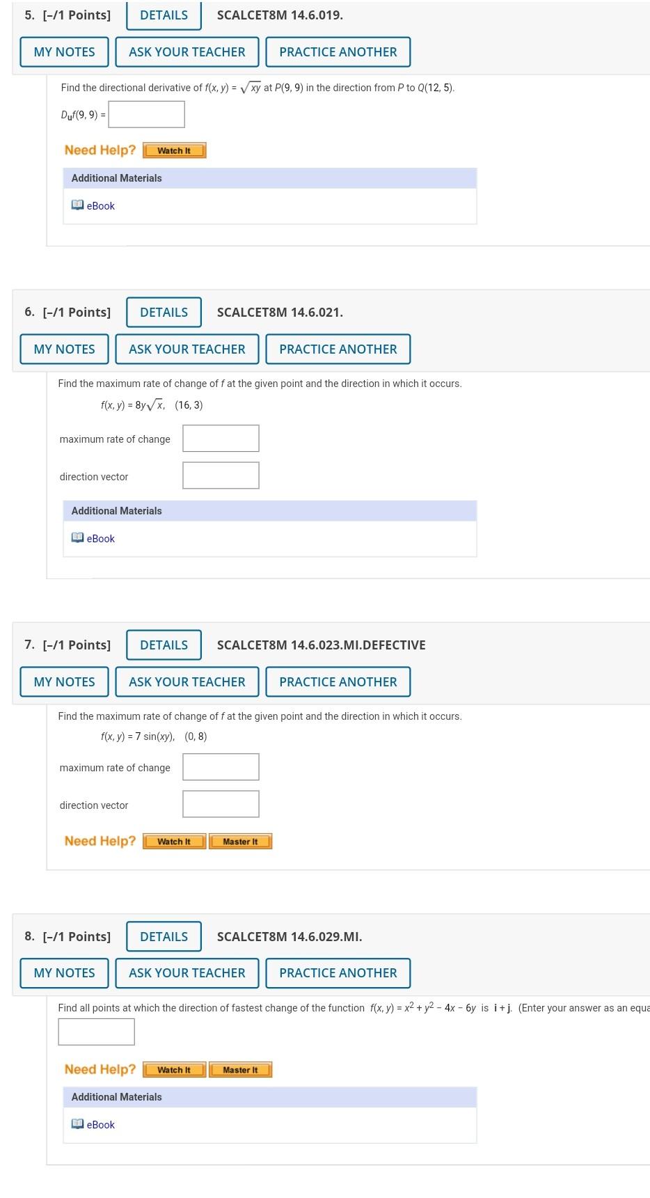 Solved 5. [-/1 Points) DETAILS SCALCET8M 14.6.019. MY NOTES | Chegg.com