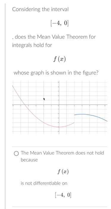 Solved Considering the interval [−4,0] does the Mean Value | Chegg.com