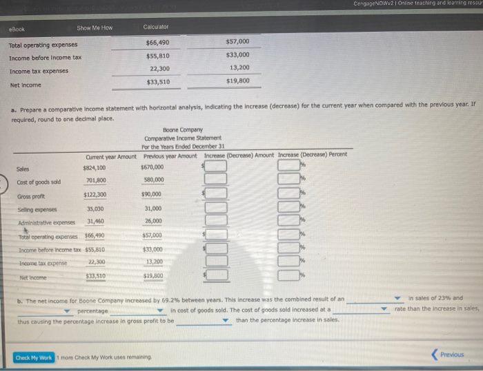 Solved Book Show Me How Calculator Horizontal Analysis of | Chegg.com