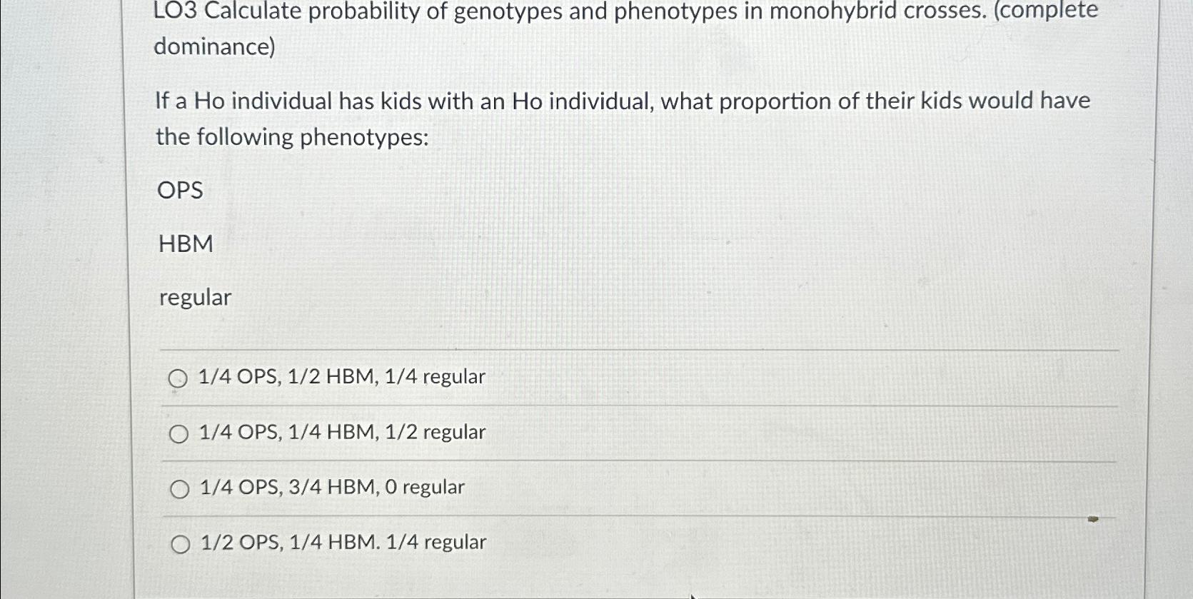 Solved LO3 ﻿Calculate probability of genotypes and | Chegg.com