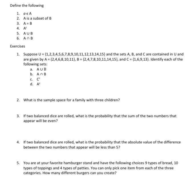Solved Define the following 1. DEA 2. A is a subset of B 3. | Chegg.com
