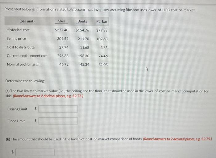 Solved presented below is information related to Blossom | Chegg.com
