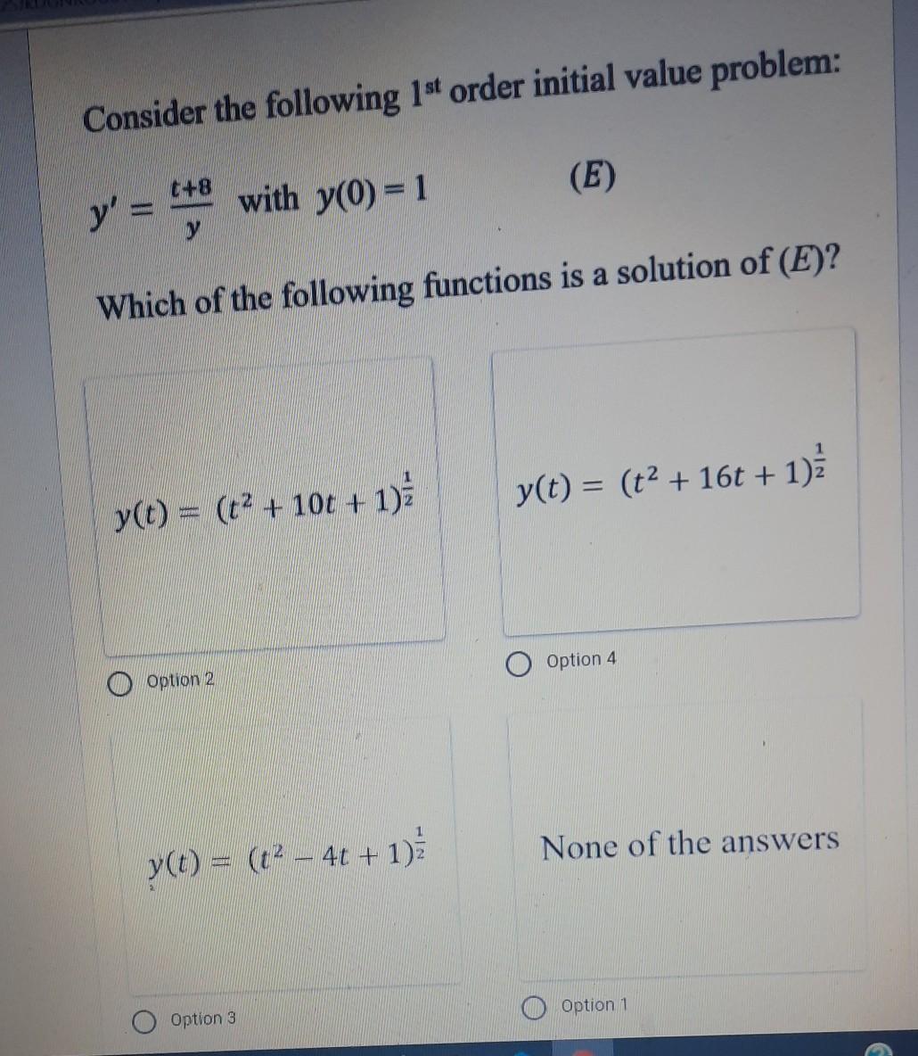 Solved Consider the following 1st order initial value | Chegg.com