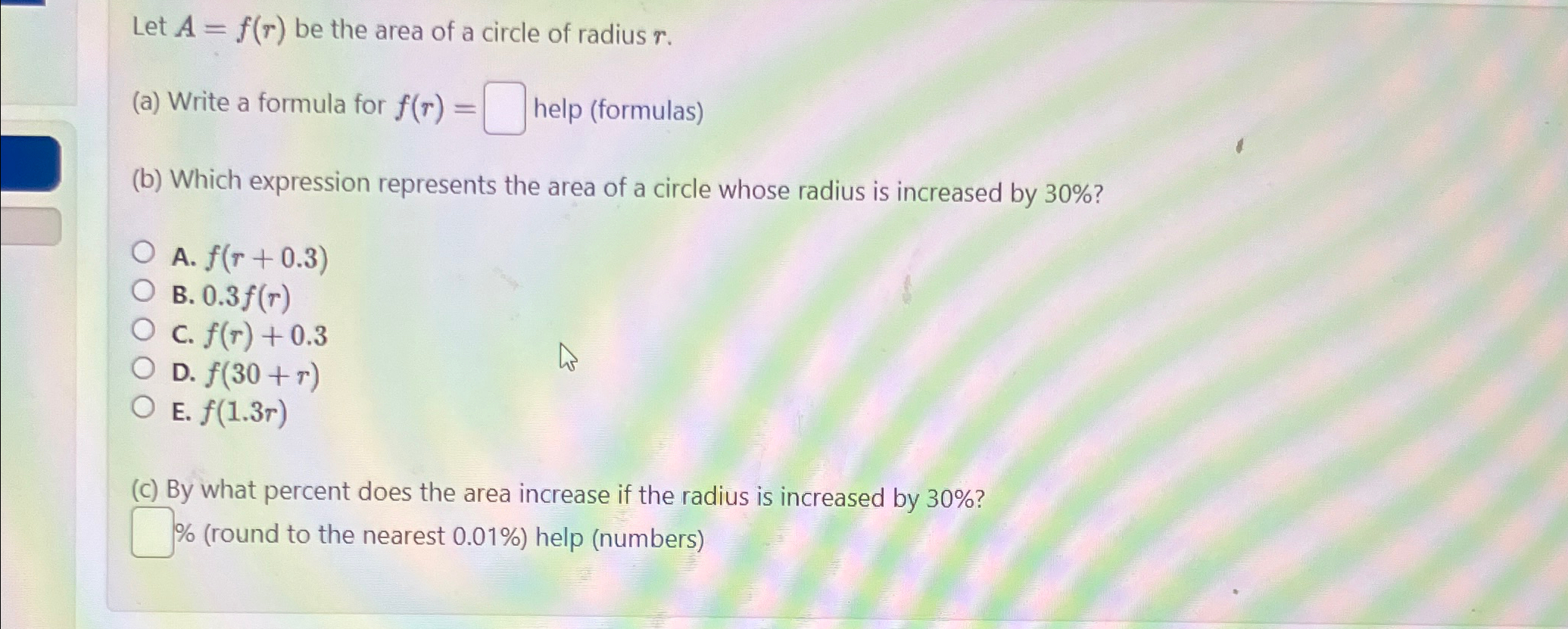 Let A=f(r) ﻿be the area of a circle of radius r.(a) | Chegg.com