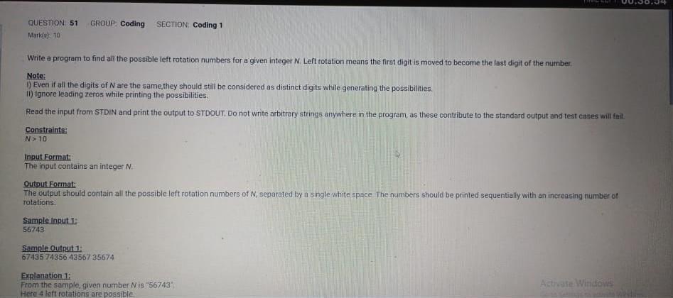 Solved TANIMA QUESTION: 51 GROUP: Coding SECTION: Coding 1 | Chegg.com