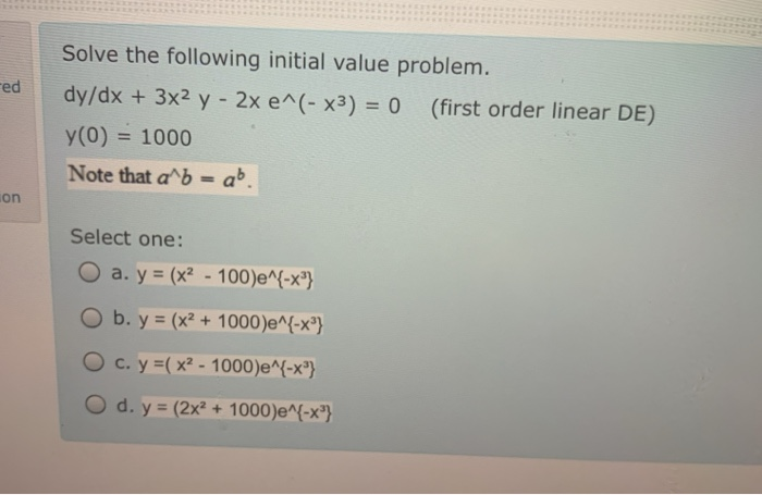 Solved red Solve the following initial value problem. dy/dx | Chegg.com