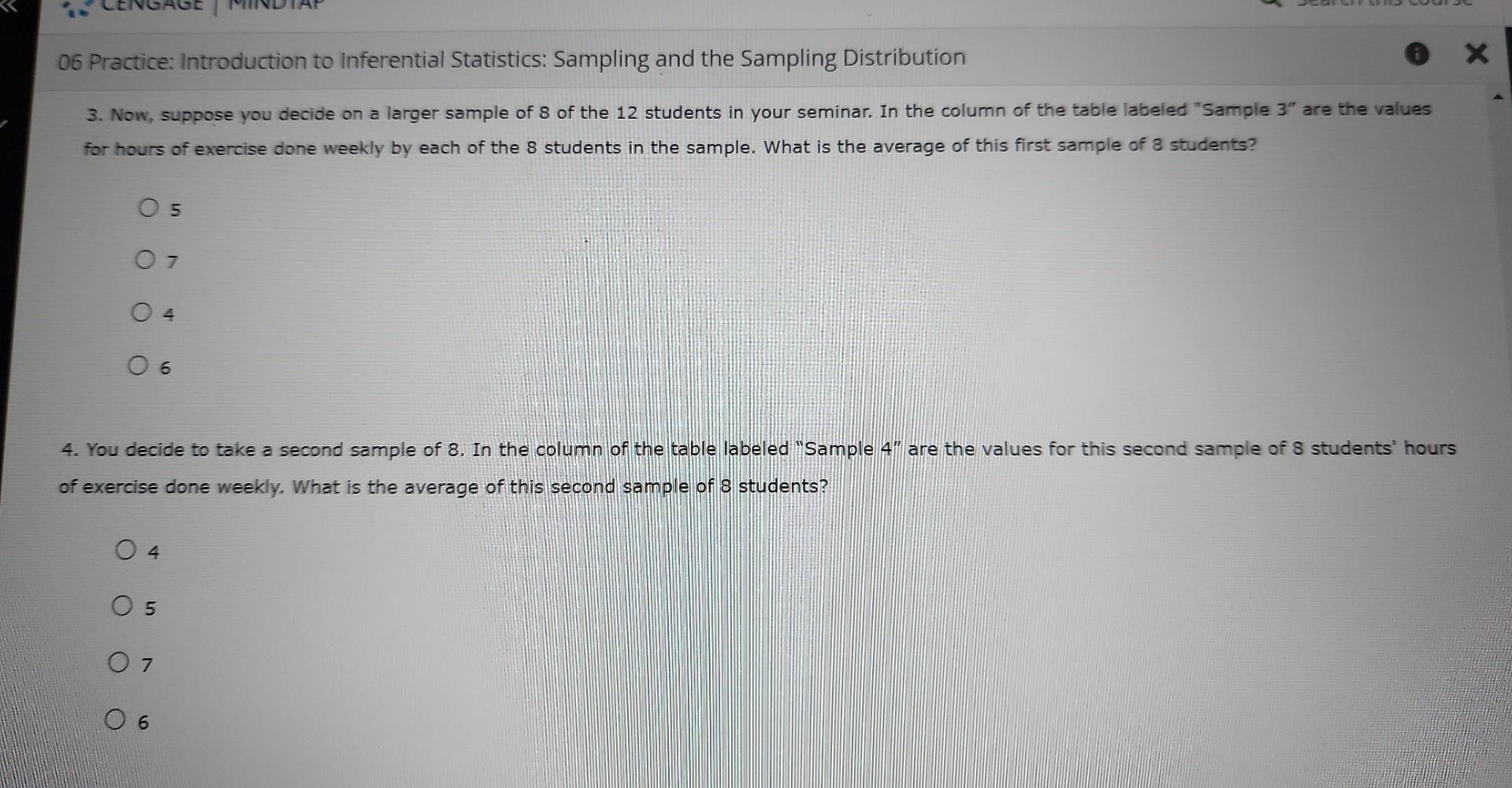 Solved 06 Practice: Introduction to Inferential Statistics: | Chegg.com