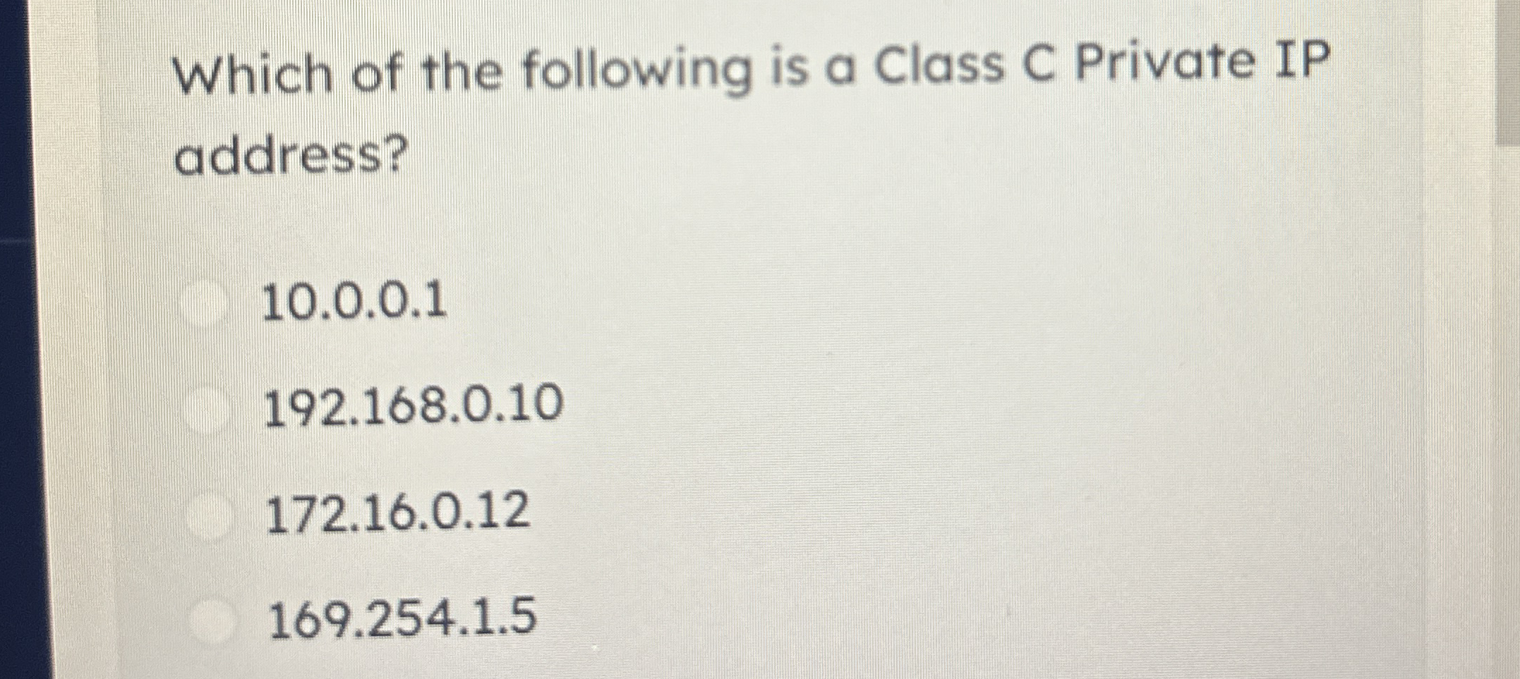 Solved Which of the following is a Class C Private IP | Chegg.com