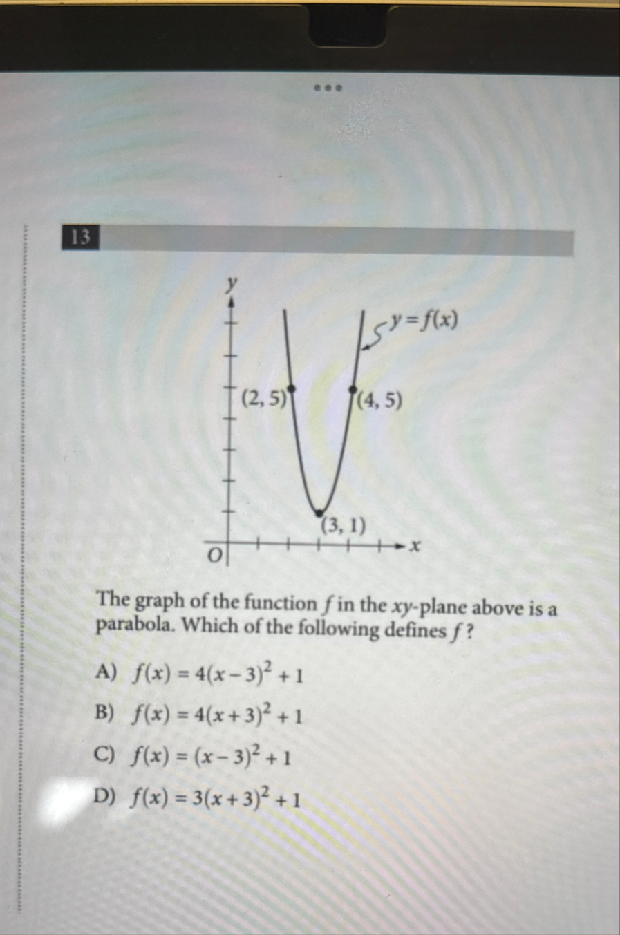 Solved 13The graph of the function f ﻿in the xy-plane above | Chegg.com