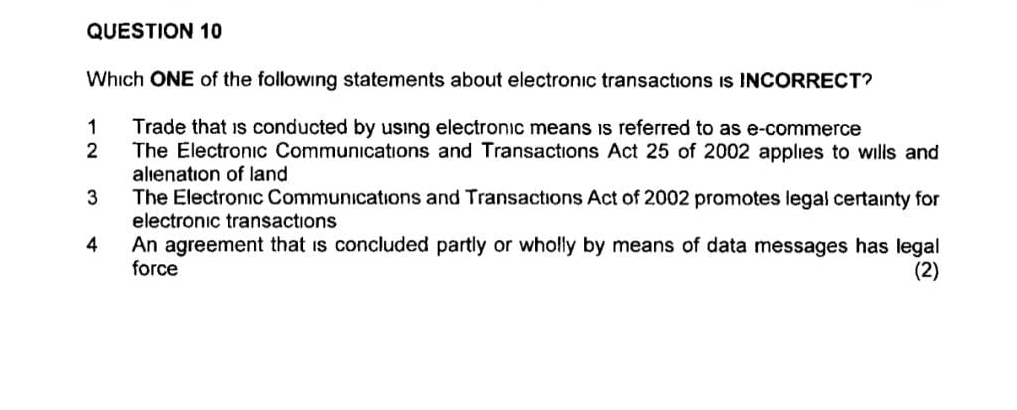 Solved QUESTION 10Which ONE of the following statements | Chegg.com