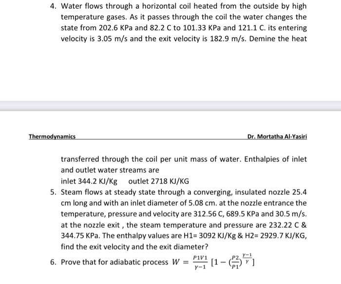 Solved 4. Water flows through a horizontal coil heated from | Chegg.com
