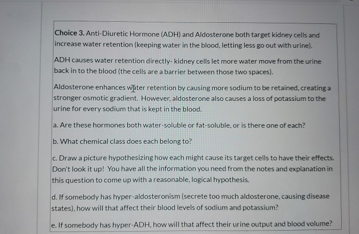 Solved Choice 3. Anti-Diuretic Hormone (ADH) and Aldosterone | Chegg.com
