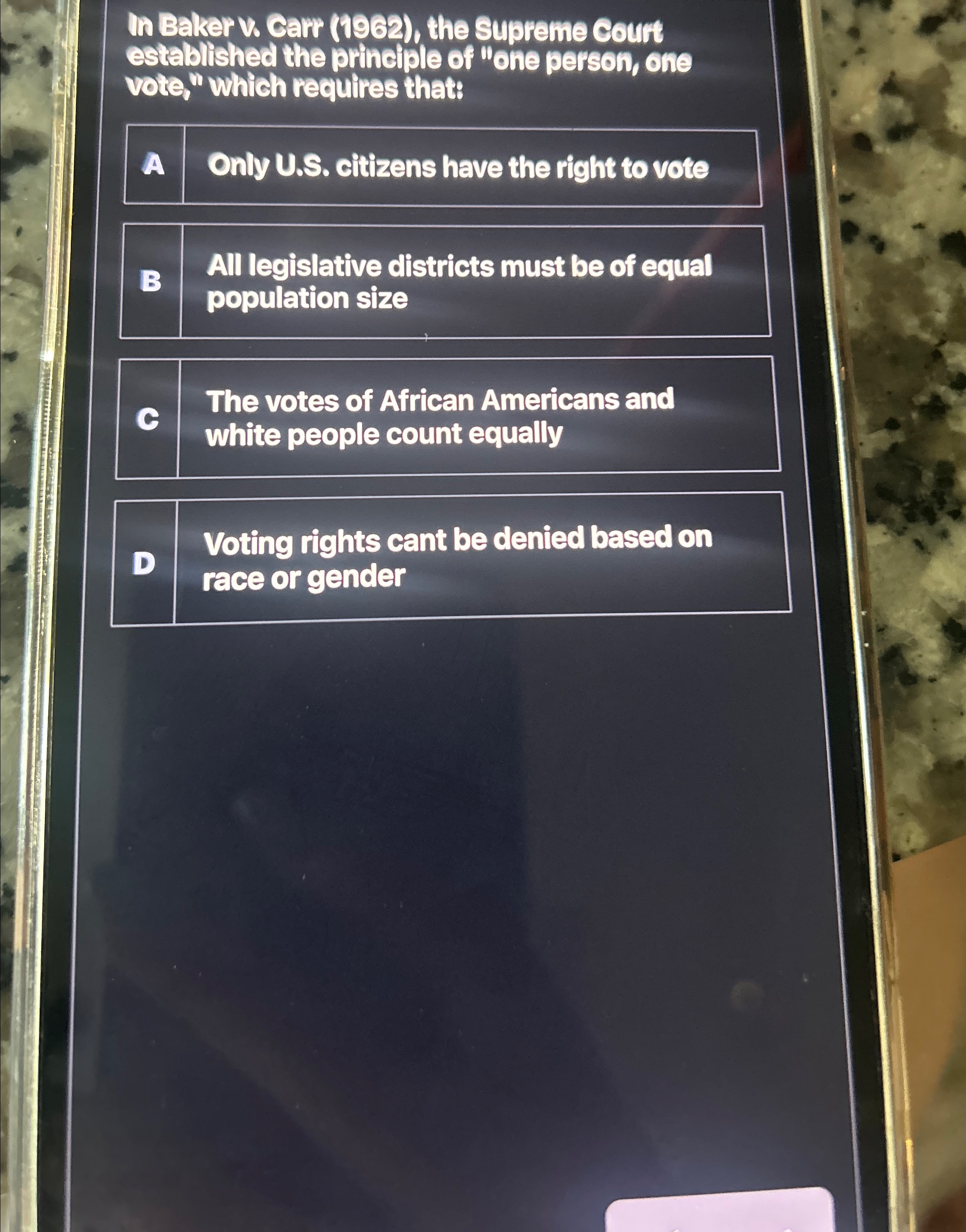 Solved In Baker v. ﻿Carr (1962), ﻿the Supreme Court | Chegg.com