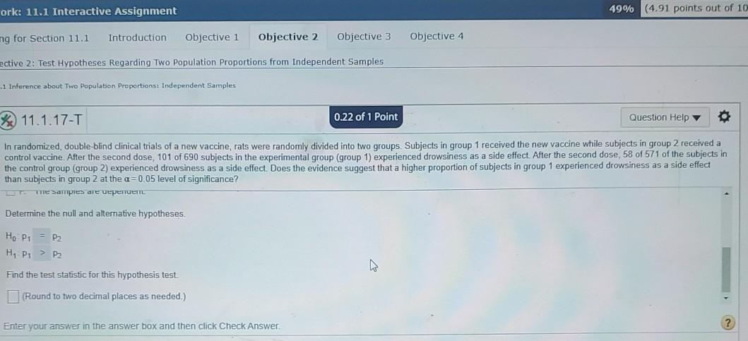 Solved ork: 11.1 Interactive Assignment 49% (4.91 points out | Chegg.com