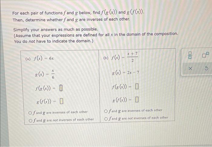 Solved For each pair of functions f and g below, find | Chegg.com