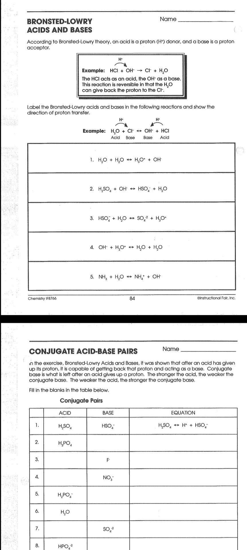 Solved BRONSTED-LOWRY Name ACIDS AND BASES According to | Chegg.com