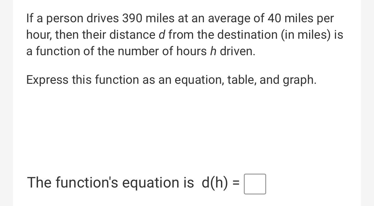 Solved If a person drives 390 ﻿miles at an average of 40 | Chegg.com