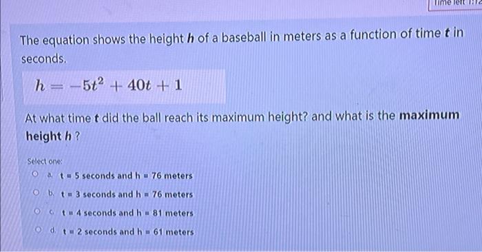 Solved time lett 12 The equation shows the height h of a | Chegg.com