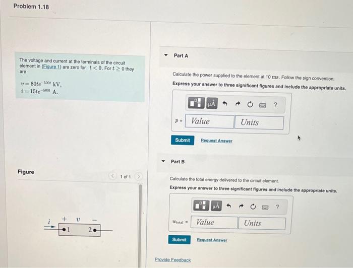 Solved The voltage and current at the ferminals of the | Chegg.com