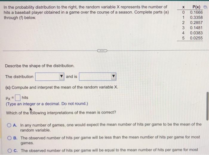 Solved In the probability distribution to the right, the | Chegg.com