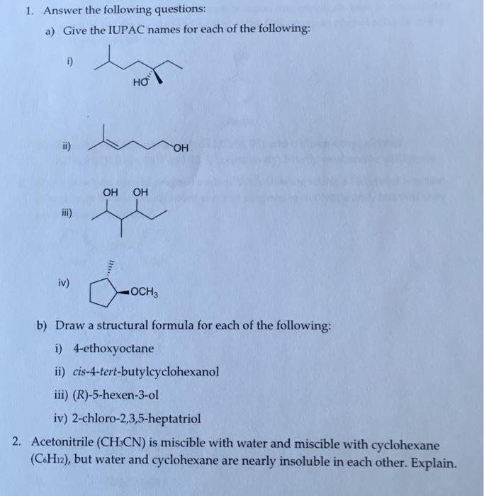 Solved i) ii) iii) iv) b) Draw a structural formula for each | Chegg.com