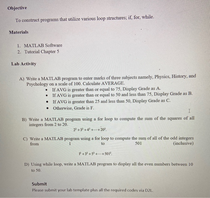 Solved Objective To construct programs that utilize various | Chegg.com