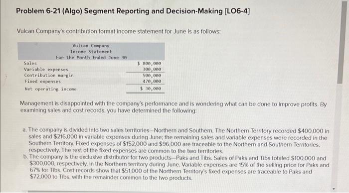Solved Problem 6-21 (Algo) Segment Reporting and | Chegg.com