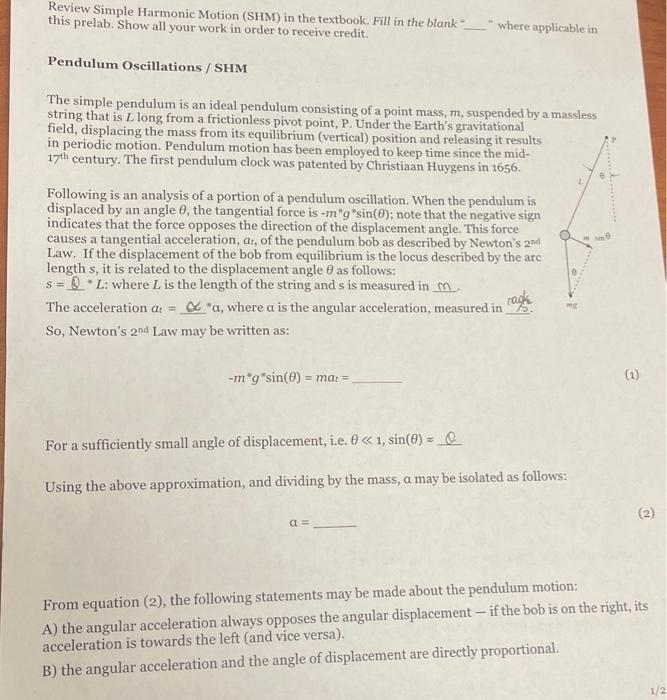Solved Review Simple Harmonic Motion (SHM) in the textbook. | Chegg.com