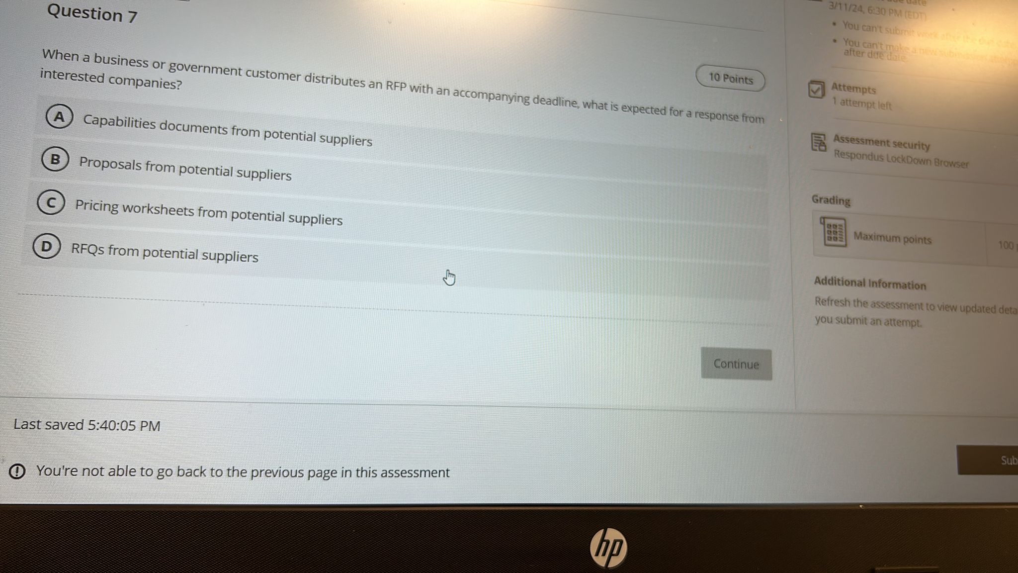 Solved Question 7When a business or government customer | Chegg.com