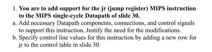 Solved 1. You are to add support for the jr (jump register) | Chegg.com