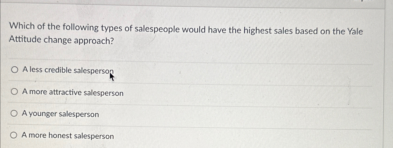 Solved Which of the following types of salespeople would | Chegg.com