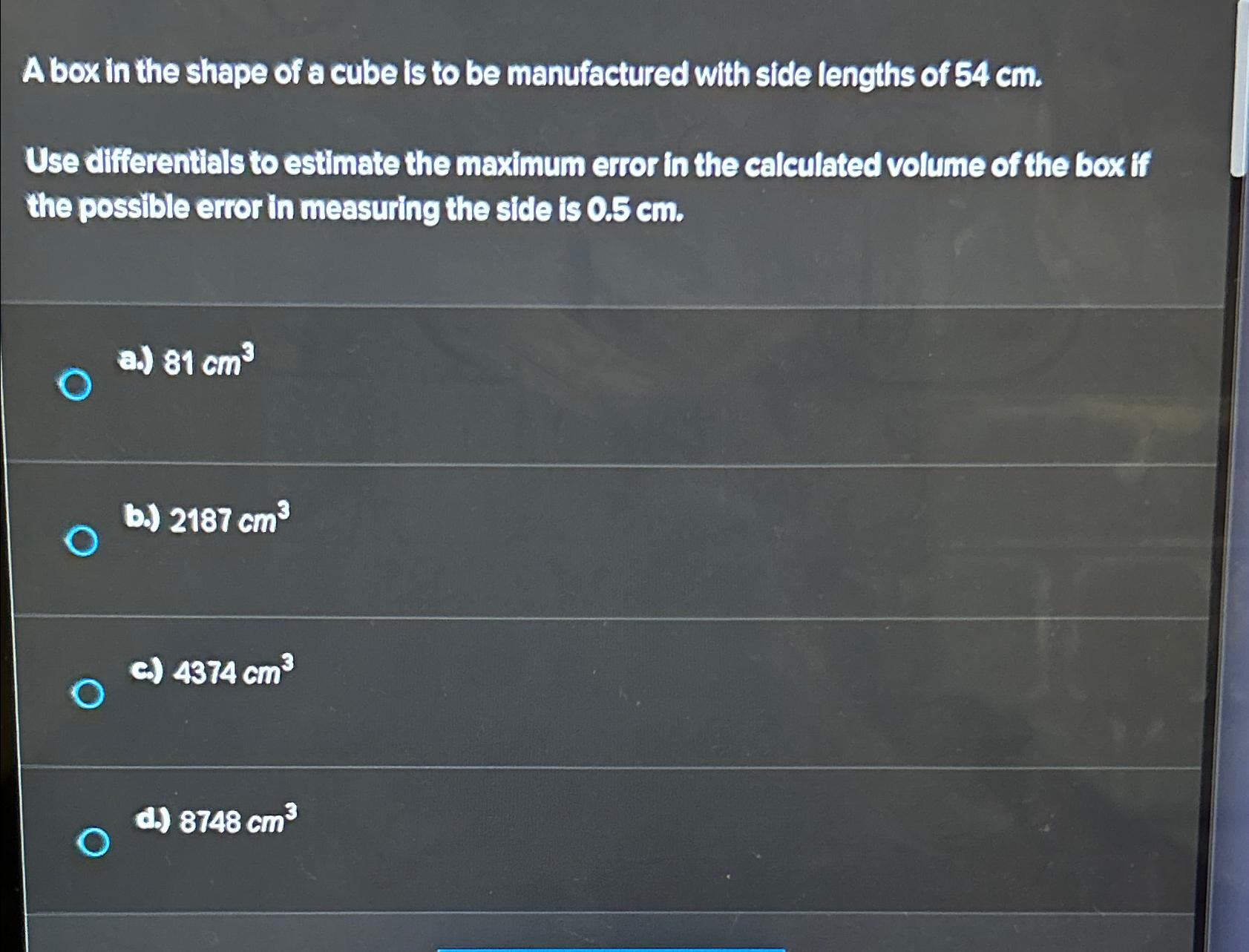 Solved A box in the shape of a cube is to be manufactured | Chegg.com