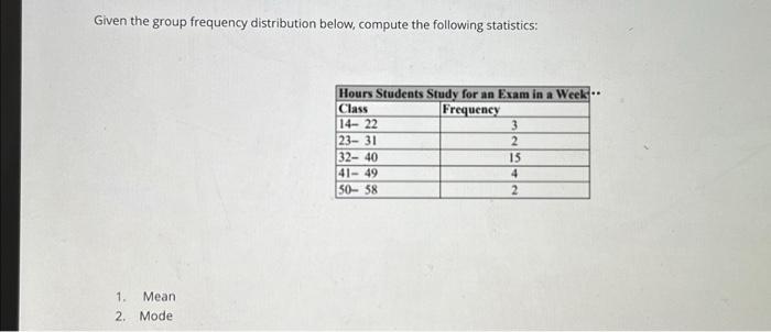 Solved Given the group frequency distribution below, compute | Chegg.com