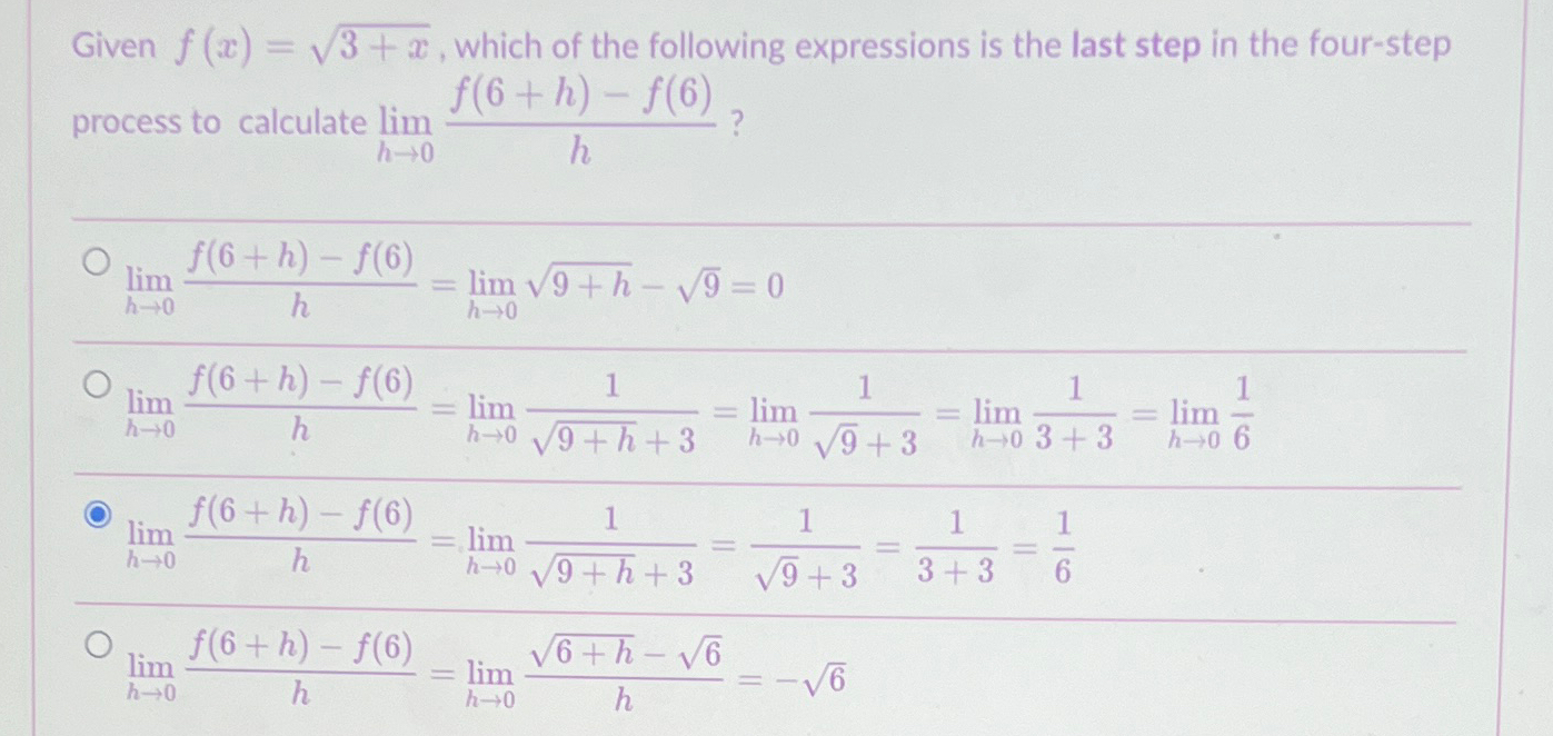 Solved Given f(x)=3+x2, ﻿which of the following expressions | Chegg.com
