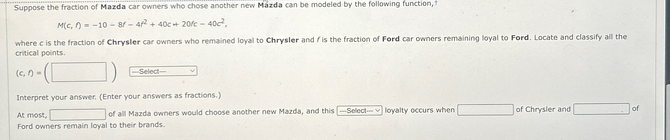 Solved Suppose the fraction of Mazda car owners who chose | Chegg.com