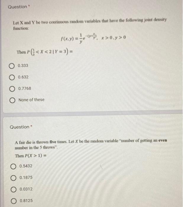 Solved Question Let X and Y be two continuous random | Chegg.com
