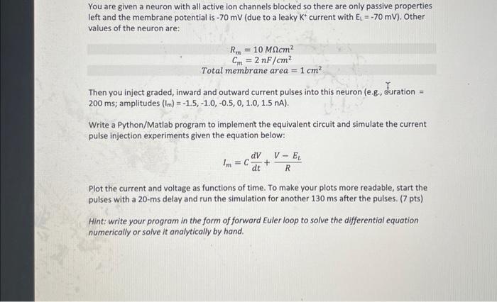 Solved You are given a neuron with all active ion channels | Chegg.com