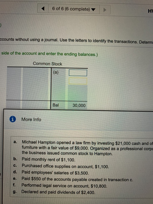 Solved 6 of 6 (6 complete) HY accounts without using a | Chegg.com