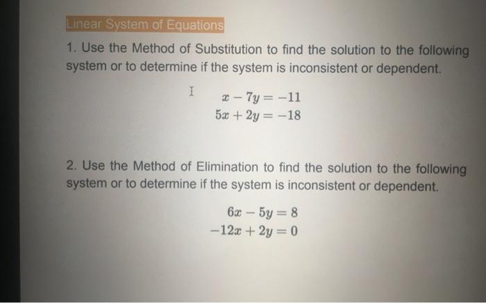 Solved 1. Use the Method of Substitution to find the | Chegg.com