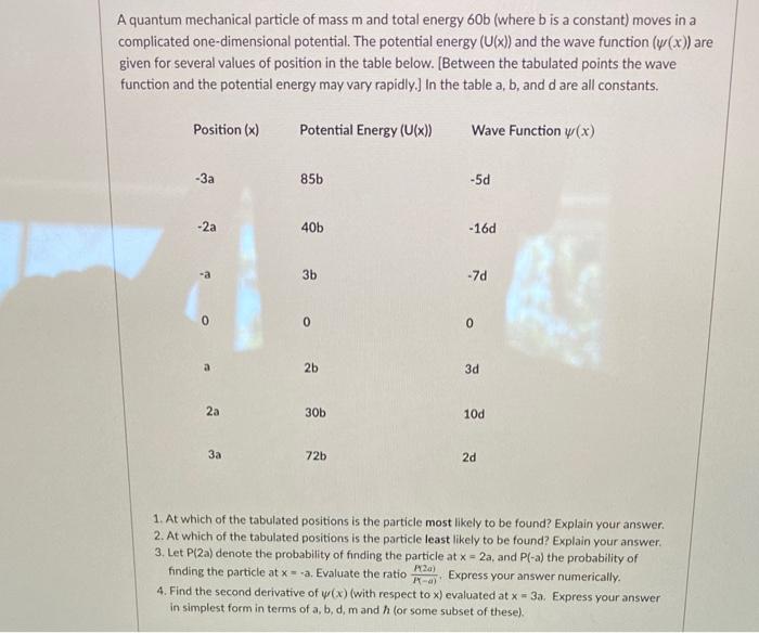 Solved A quantum mechanical particle of mass m and total | Chegg.com