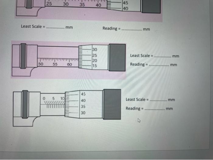Solved 25 30 35 40 45 40 Least Scale = .............. mm | Chegg.com