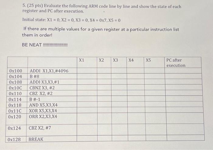 Solved 5 25 Pts Evaluate The Following Arm Code Line By
