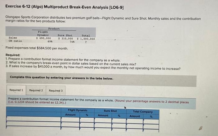 Solved Exercise 6-12 (Algo) Multiproduct Break-Even Analysis | Chegg.com Solved Exercise 6-12 (Algo) Multiproduct Break-Even Analysis | Chegg.com