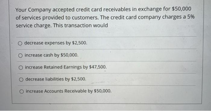 Solved Your Company accepted credit card receivables in | Chegg.com