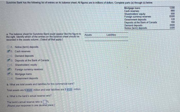 Solved Sunshine Bank has the following list of entries on | Chegg.com