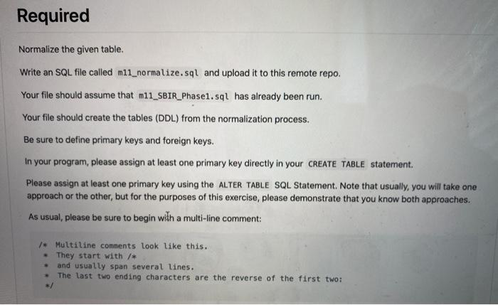 Solved Required Normalize The Given Table Write An Sql File